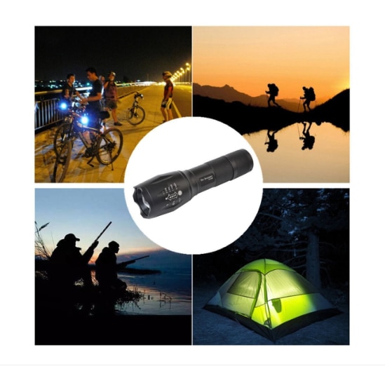 Lanterna tactica cu LED, model XML-T6 cu functie telescopica de ZOOM si becuri CREE, neagra ...