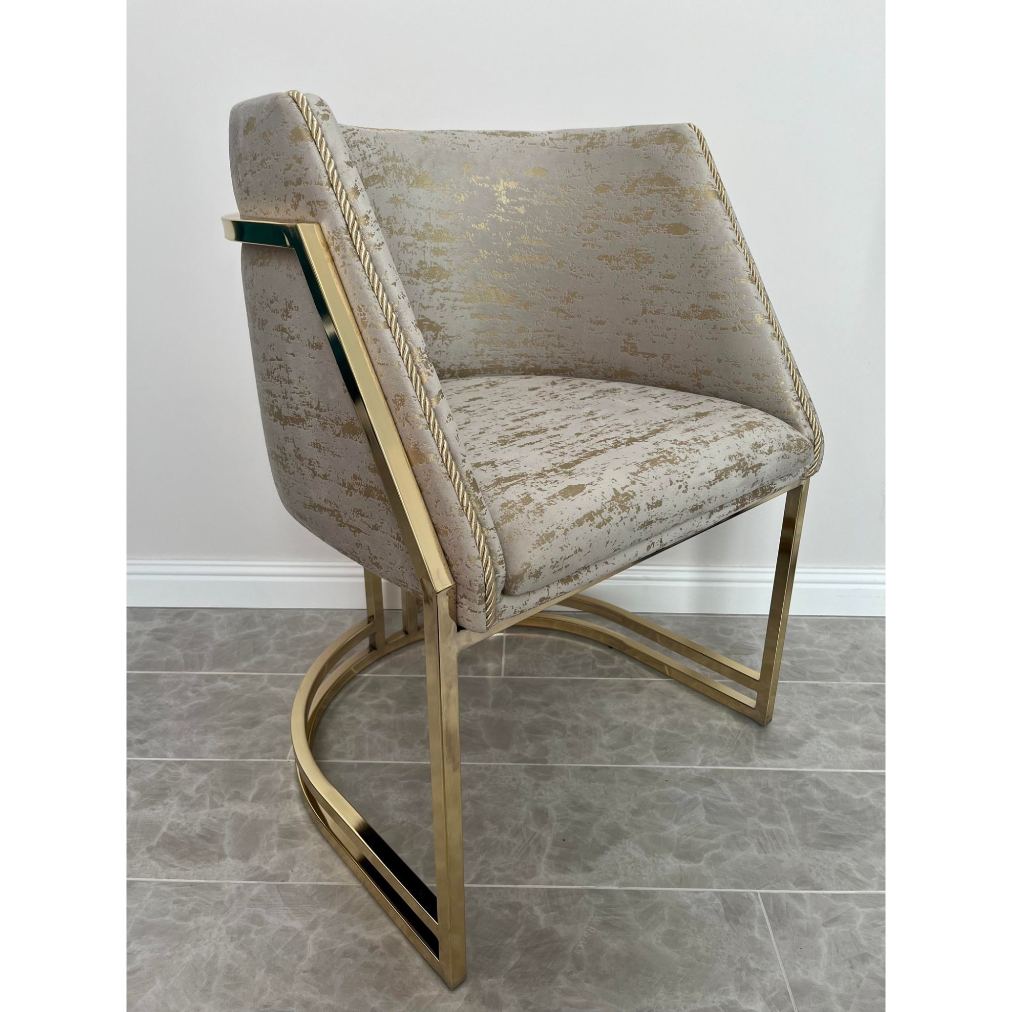 Set 6 scaune dining/bucatarie Ruby, cadru din otel inoxidabil aurii ...