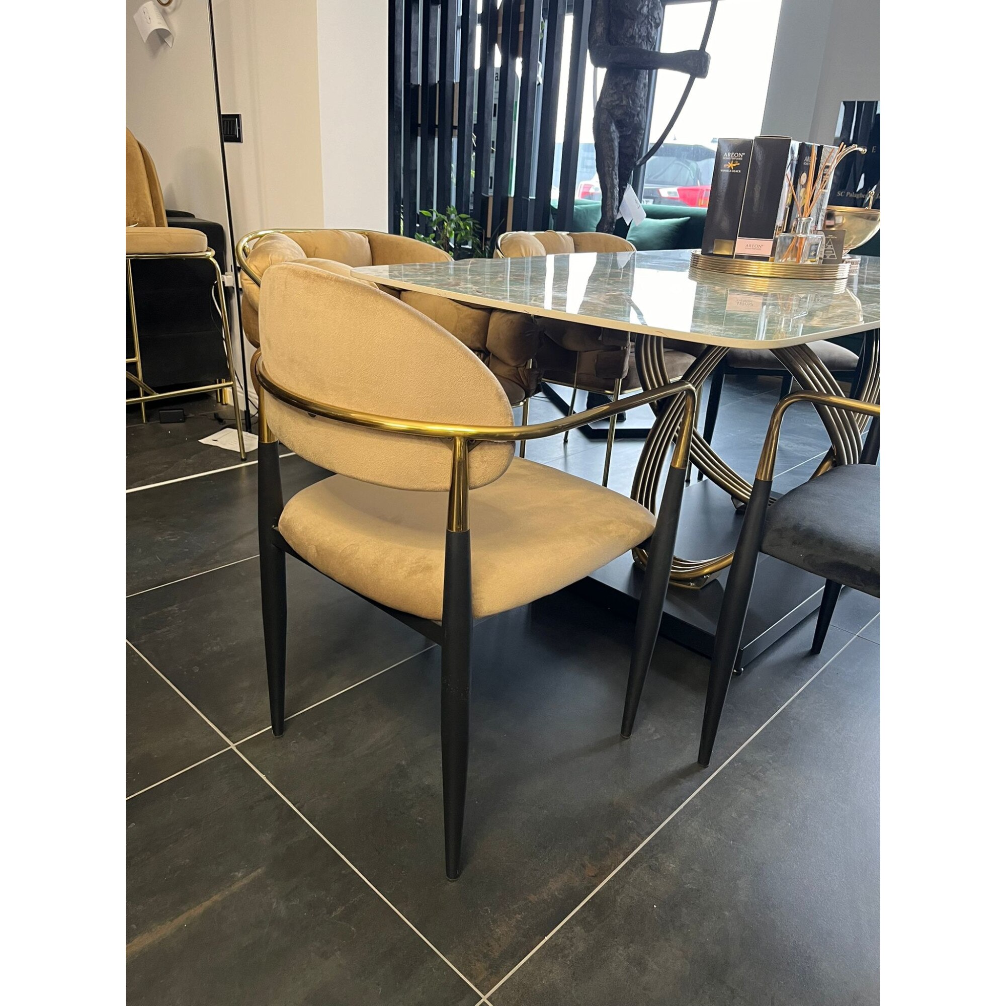 Scaun dining/bucatarie Modena, picioare otel inoxidabil negre, catifea ...