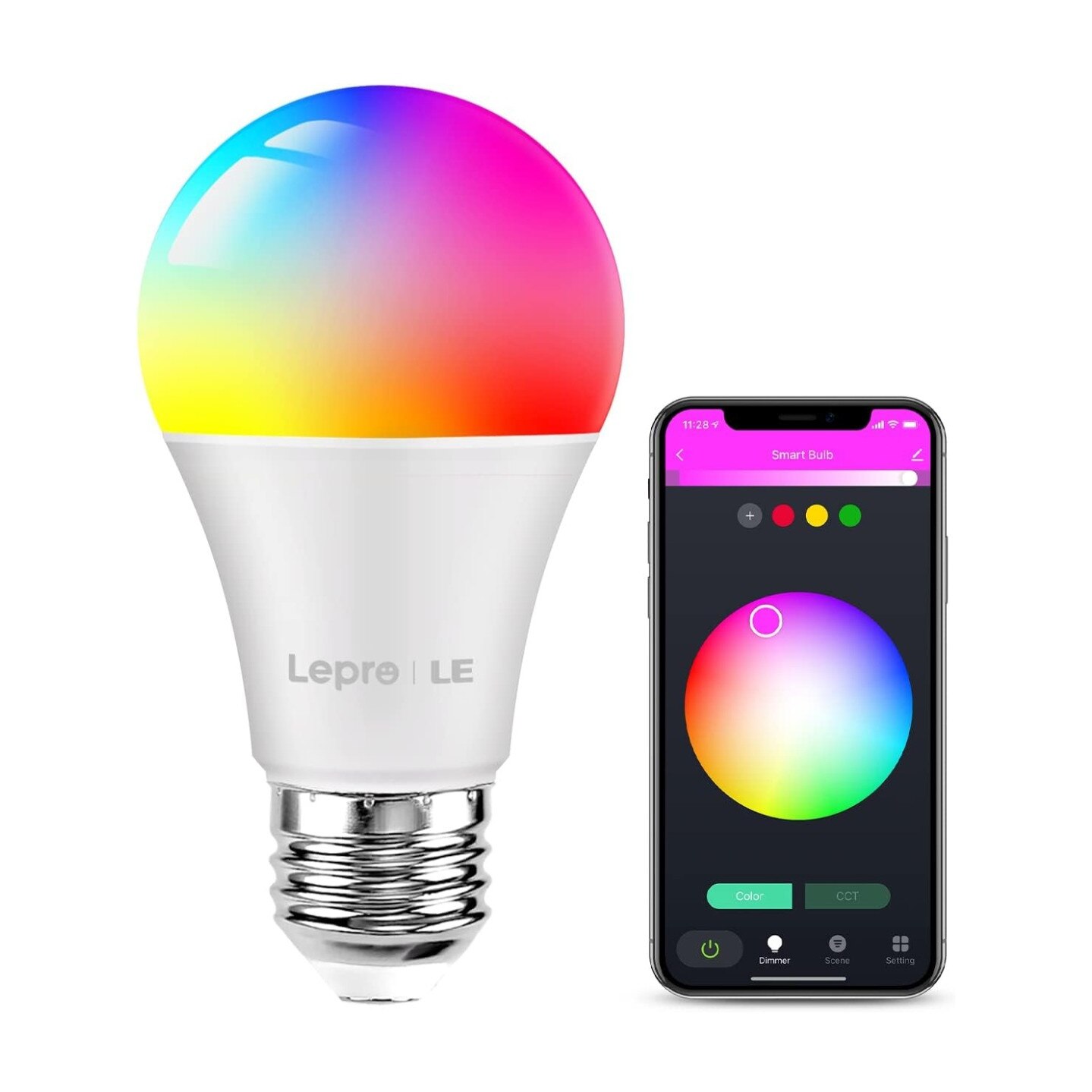 Bec led Lepro smart rgb A60, soclu E27, 9W, 806lm, control din aplicatie, Alexa, Google ...