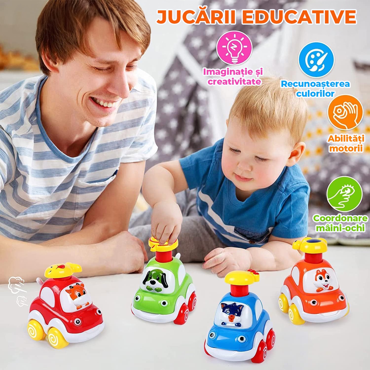 Set 4 Masinute de jucarie cu frictiune, robuste, usoare si durabile ...