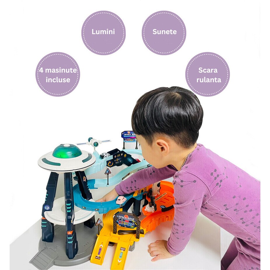 Circuit cu Parcare "Statia Spatiala Marte", OZN cu Lumini si Sunete, 4 ...