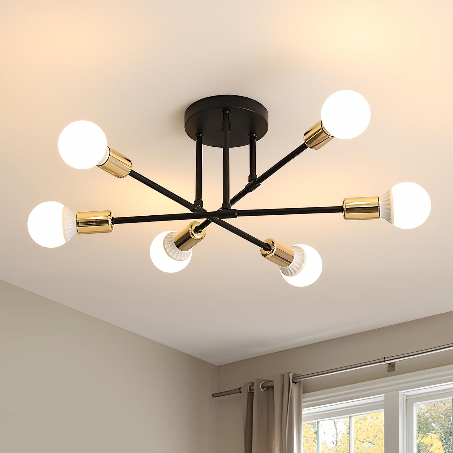 Candelabru modern Nordic, Toolight, Fier, E27, Auriu/Negru - eMAG.ro