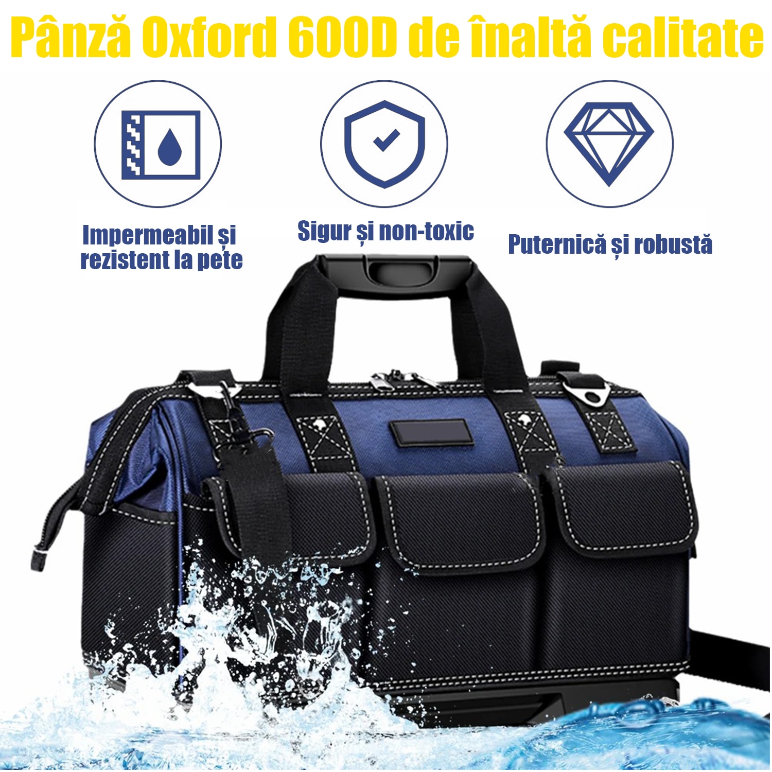 Geanta pentru Scule, BYONDSELF®, Baza Din Cauciuc Rezistenta la Apa, Gura Larga, Cu Curea de ...