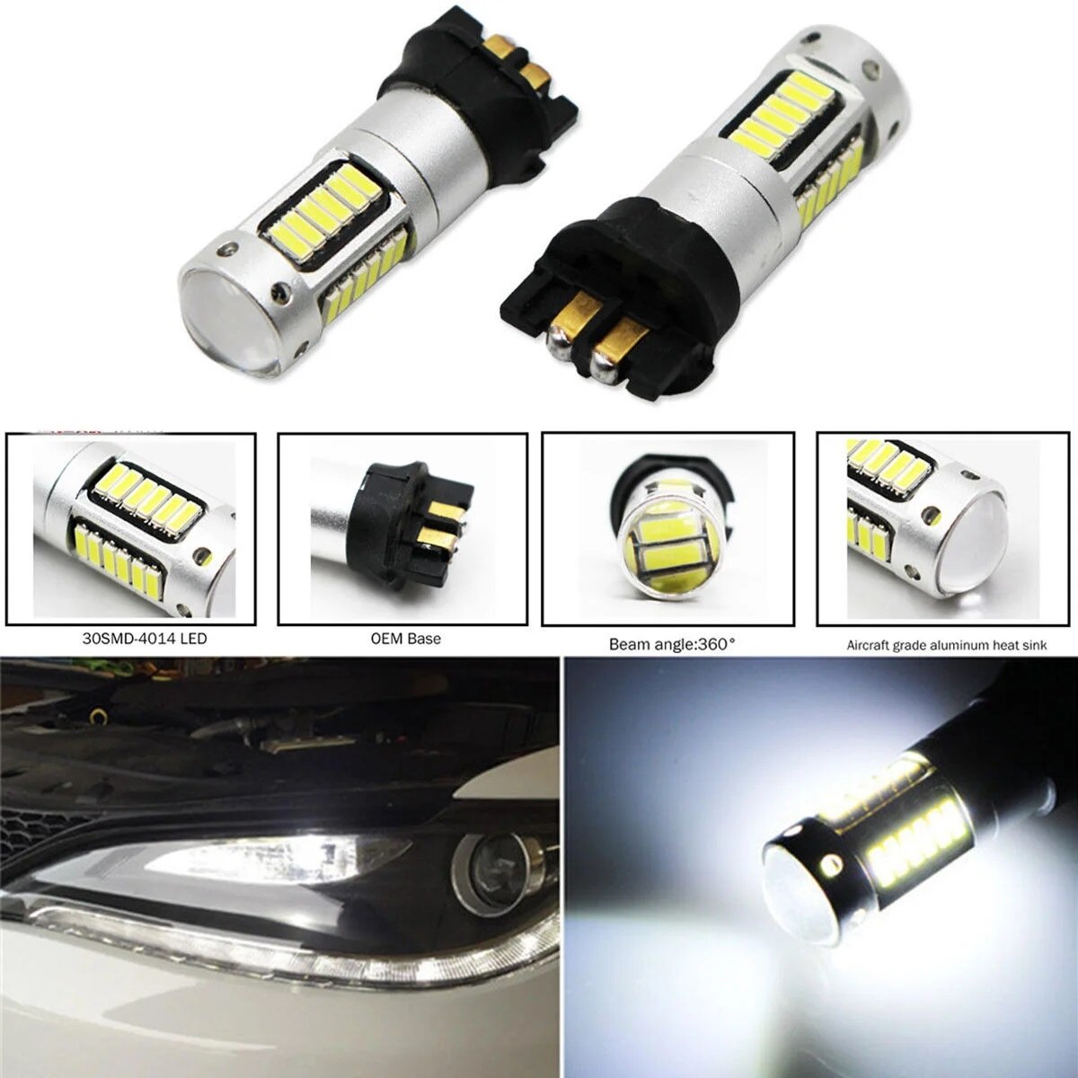 Bec LED Auto, PW24W, 30 SMD, 4014, 12-24V, CANBUS, 600lm, Lumina Alba ...