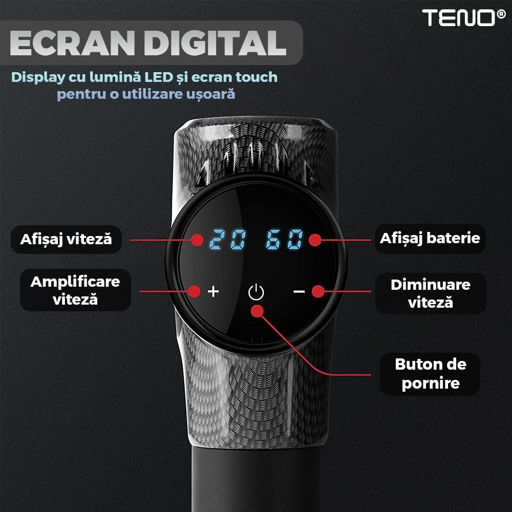 Aparat Profesional pentru Masaj tip Pistol Teno®, 30 viteze, motor ...