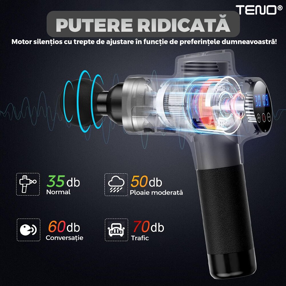 Aparat Profesional pentru Masaj tip Pistol Teno®, 30 viteze, motor ...