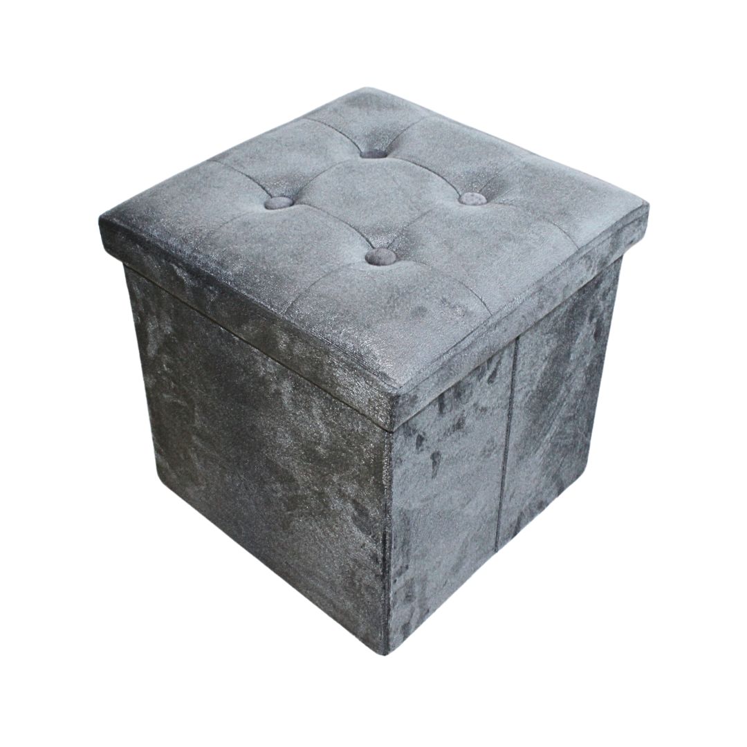 Taburet cu spatiu depozitare 38x38x38 cm catifea gri - eMAG.ro