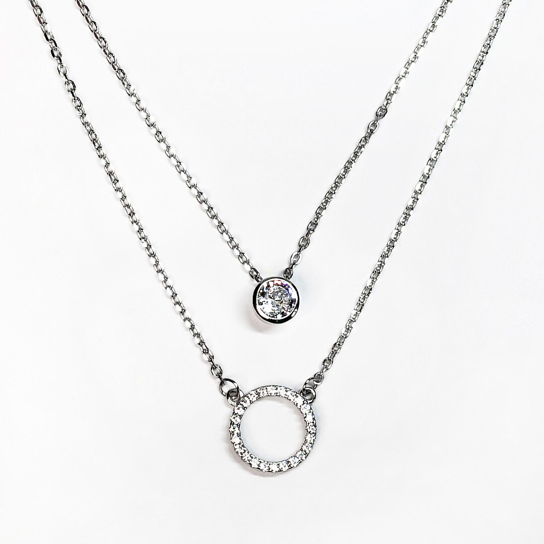 Colier dublu din argint Circle - eMAG.ro