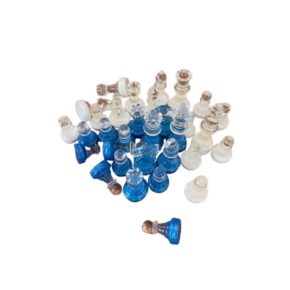 Set Tabla sah cu 32 piese, handmade, din rasina epoxidica, Albastru cu ...