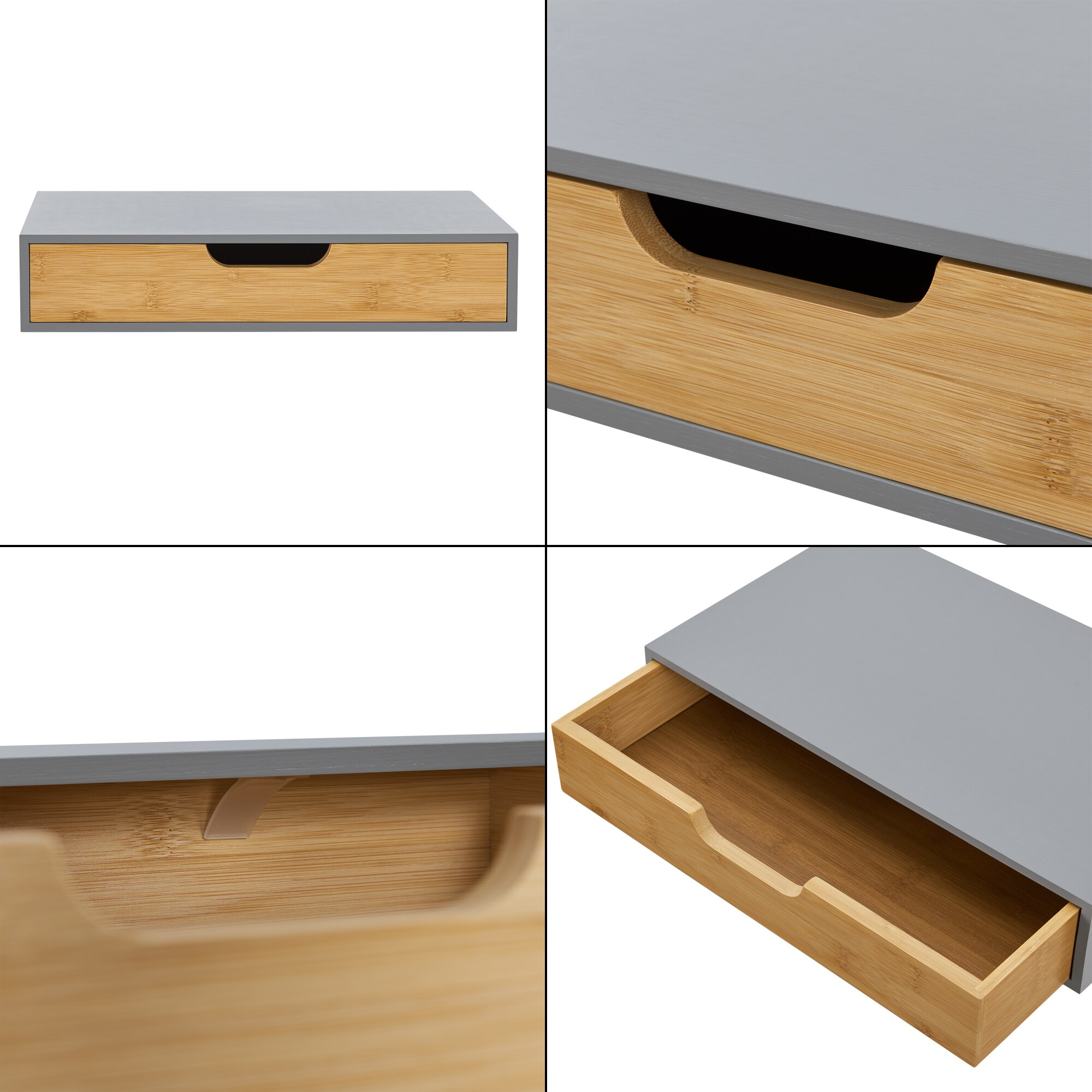 Raft, en.casa, PXNB-0503 Bokn, 40 x 24 x 8 cm, bambus, gri, natur ...