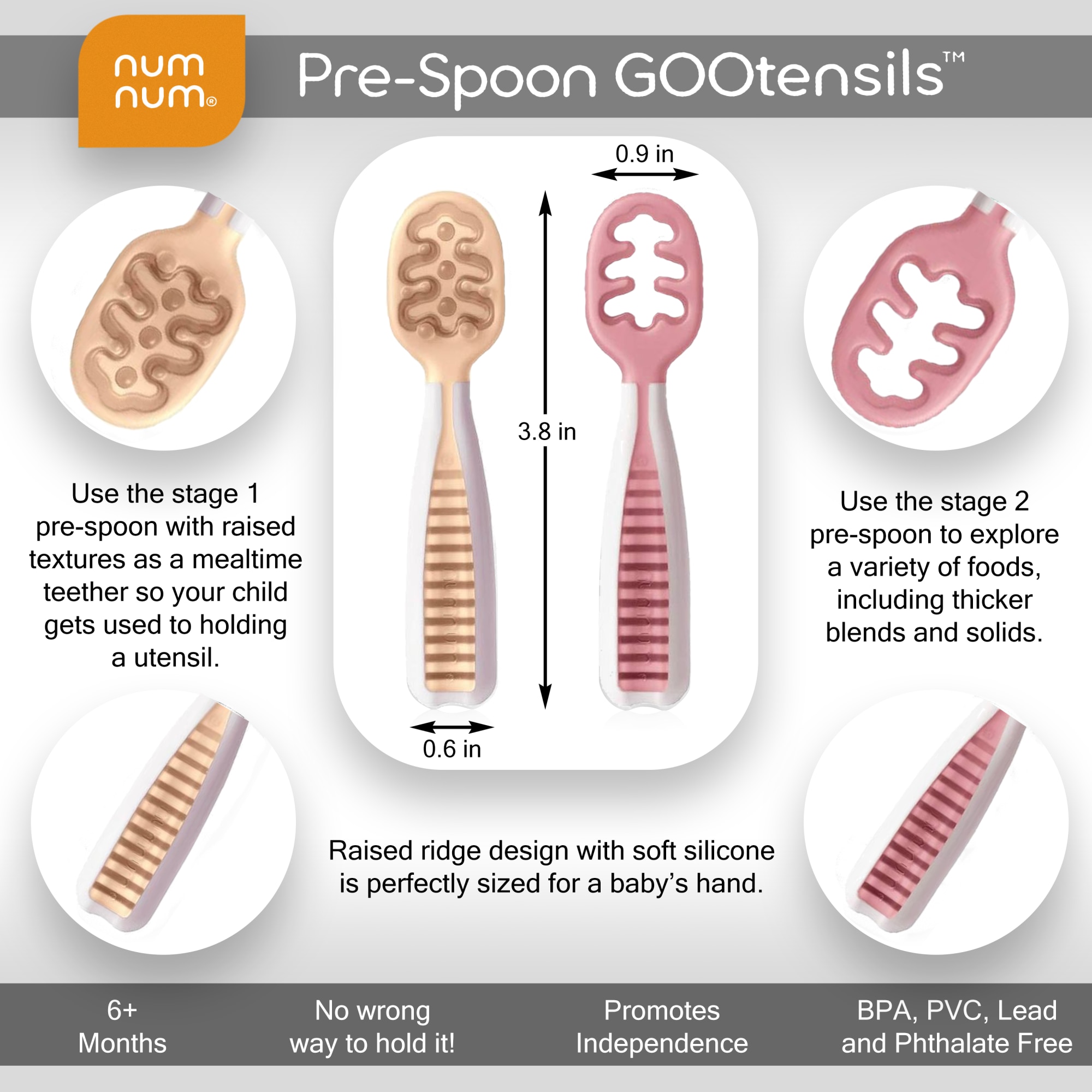 Pre-lingurite NumNum GOOtensils Beige/Dusty Mauve - eMAG.ro