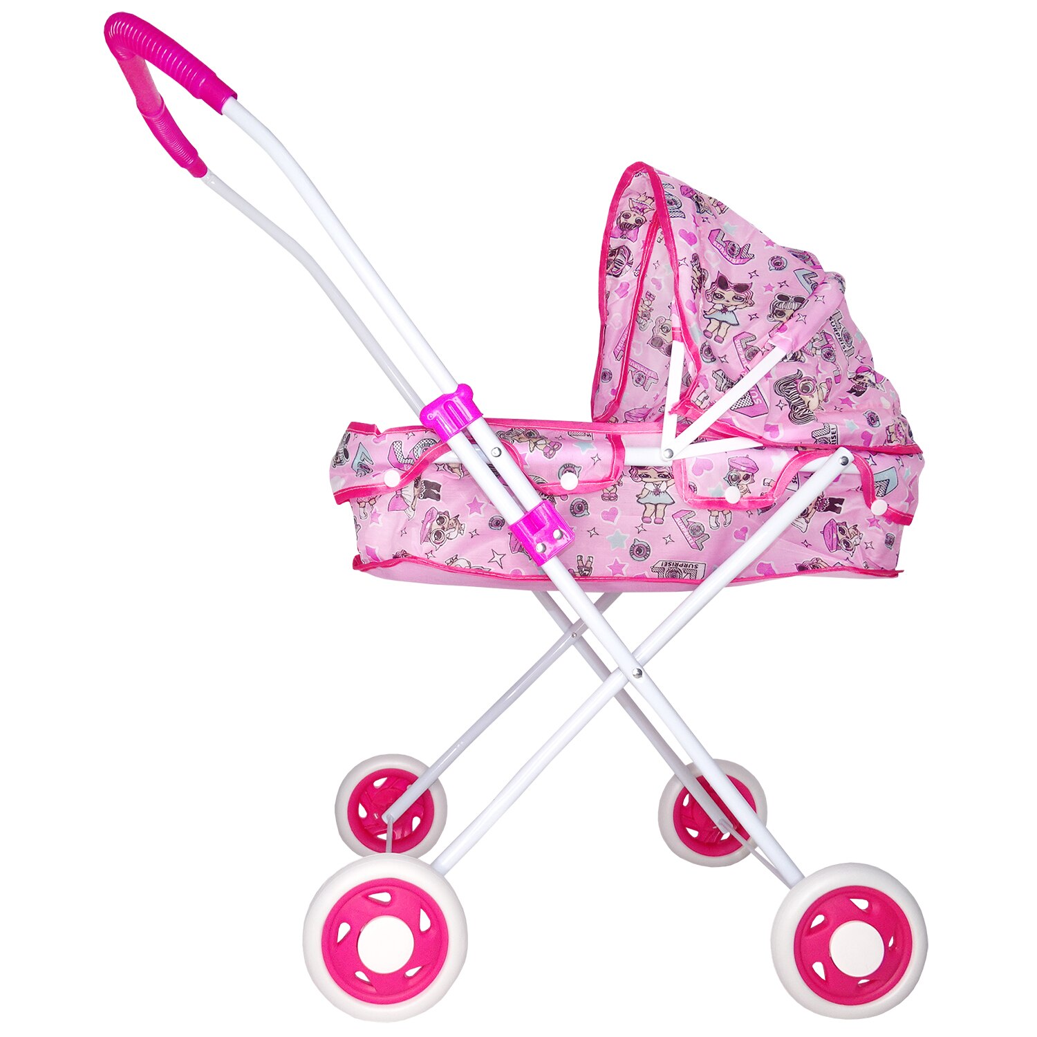 Carucior pentru papusi Roz, cu print Papusele, SALAMANDRA KIDS® - eMAG.ro
