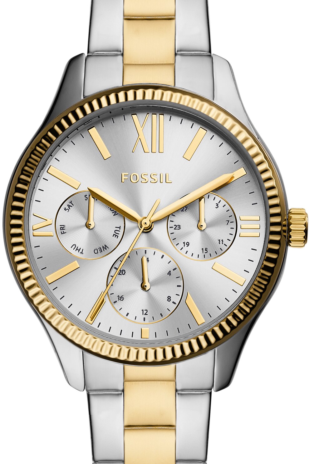 Fossil, Ceas analog cu functii multiple si model in doua tonuri ...