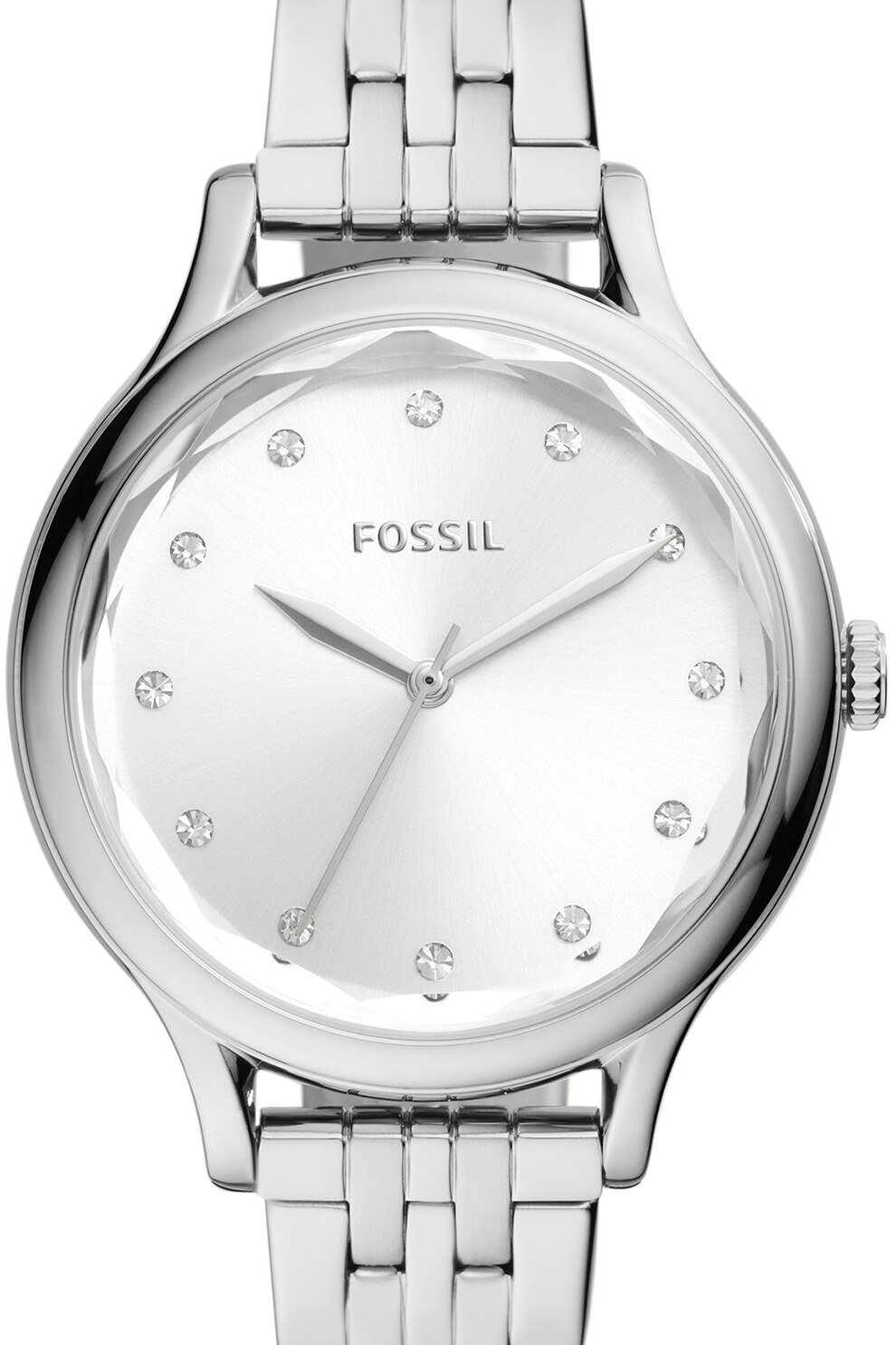Fossil, Ceas analog rotund si cadran decorat cu cristale, Argintiu ...