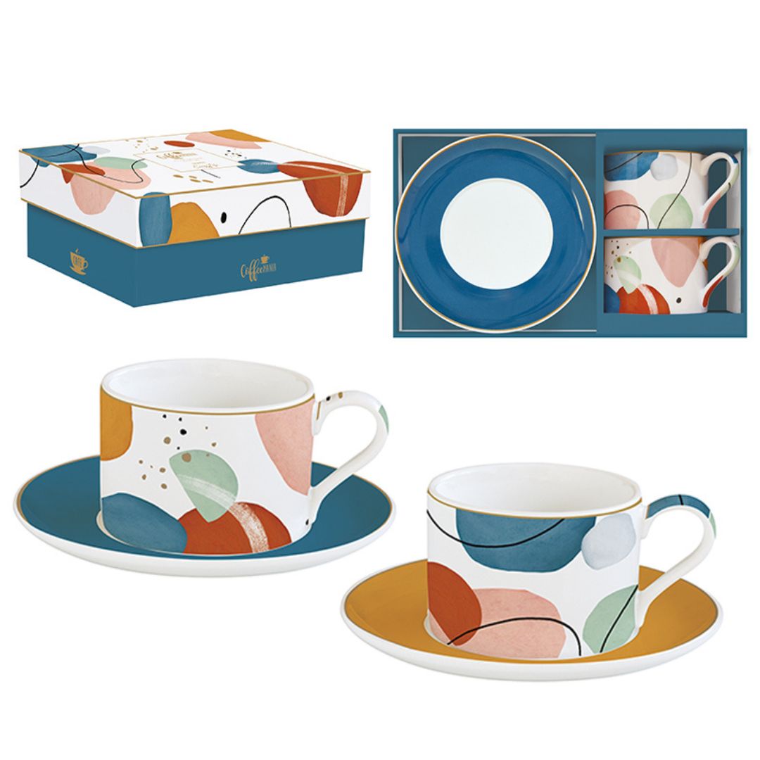 Set 2 cani si farfurii, Easylife, Shapes, portelan, 240ml - eMAG.ro