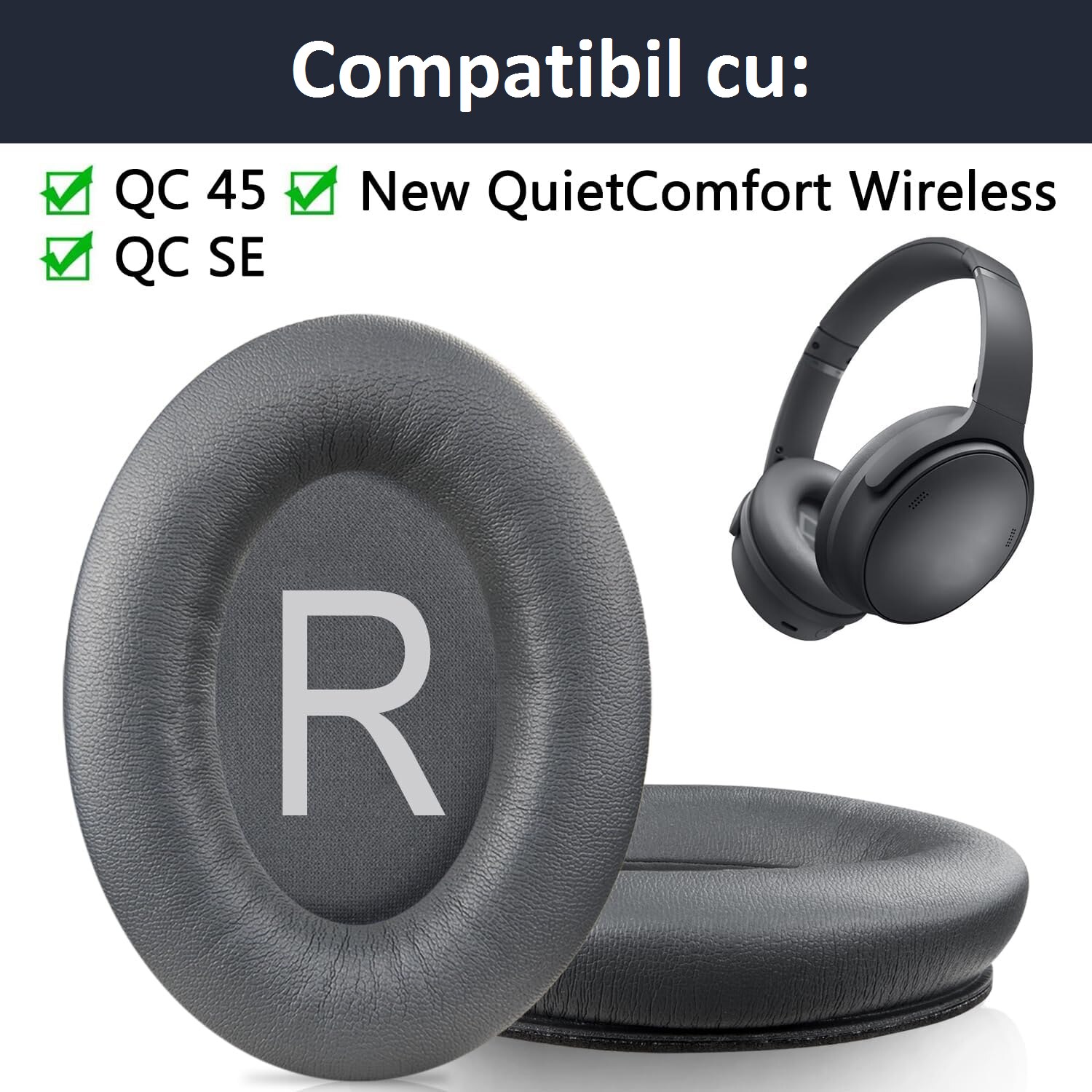 Комплект от 2 броя MTP гъби за слушалки Bose QuietComfort 45, QC45 - Protein Leather, Grey - eMAG.bg