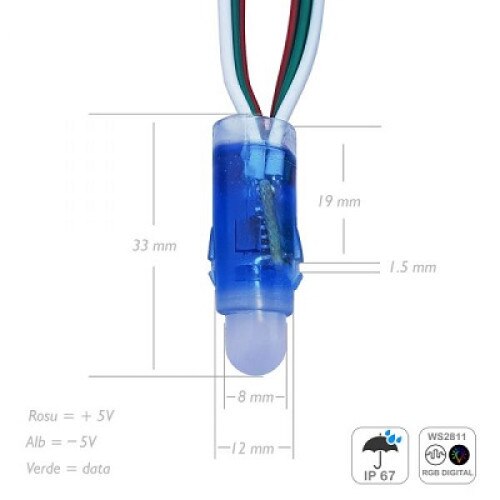 Modul cu leduri RGB cu circuit integrat WS2811, 50 X 12mm Arduino - eMAG.ro
