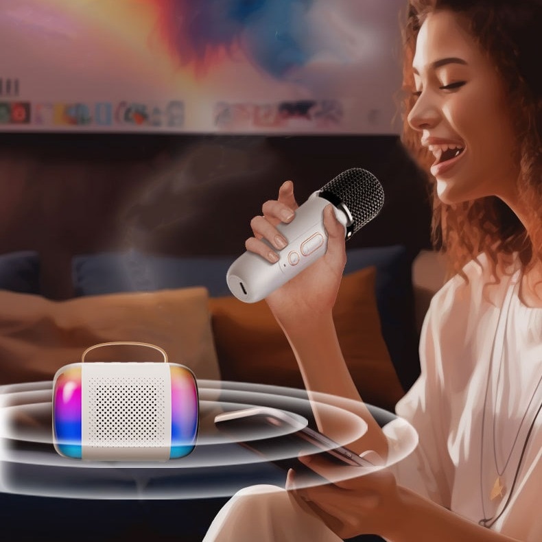 Set boxa portabila/2 microfoane, Bluetooth, Alb - eMAG.ro