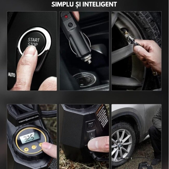Compresor Auto Portabil - Pompa Masina, Biciclete, Moto, Saltele ...