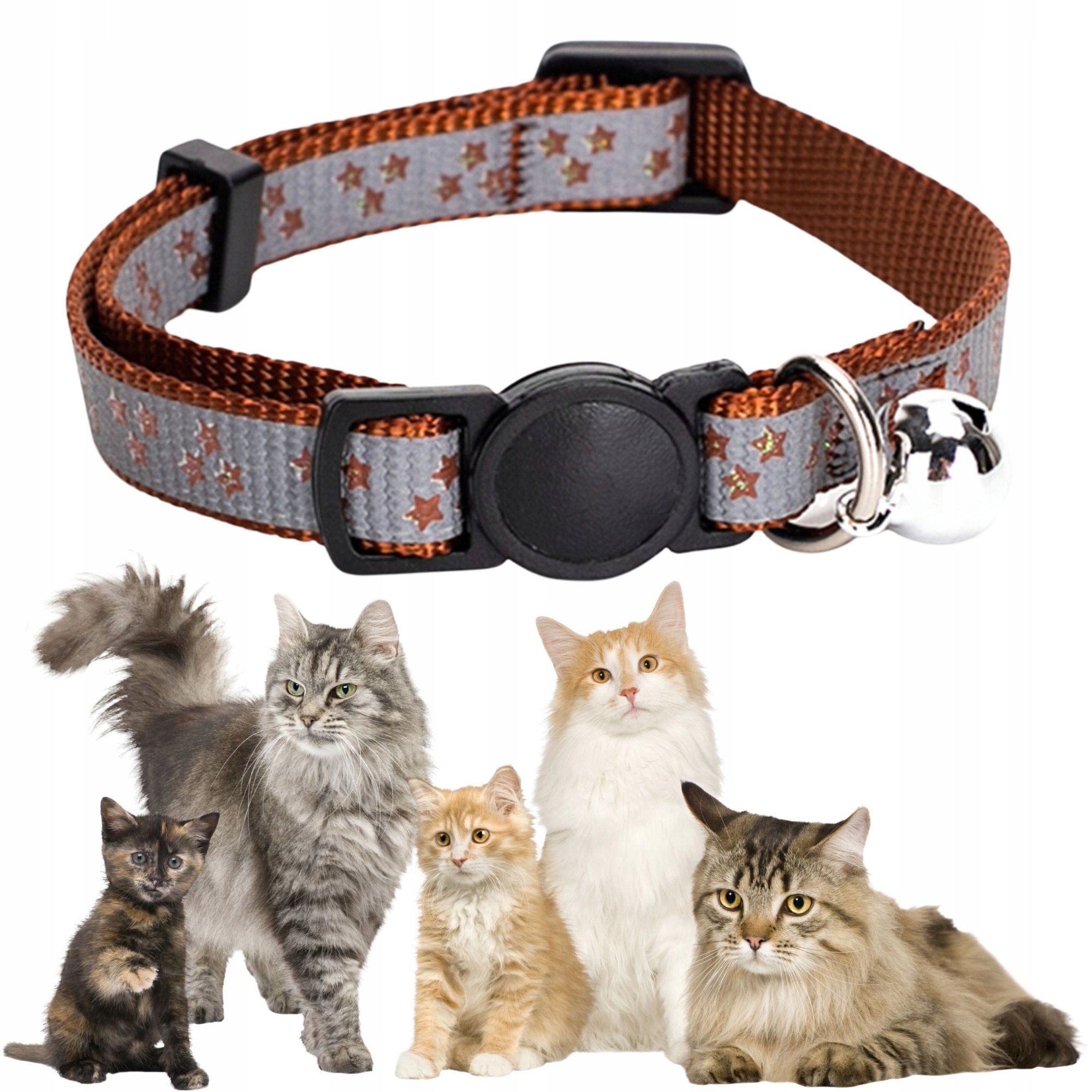 Zgarda cu clopotel reflectorizant pentru pisici, Wesolypupil, Maro ...