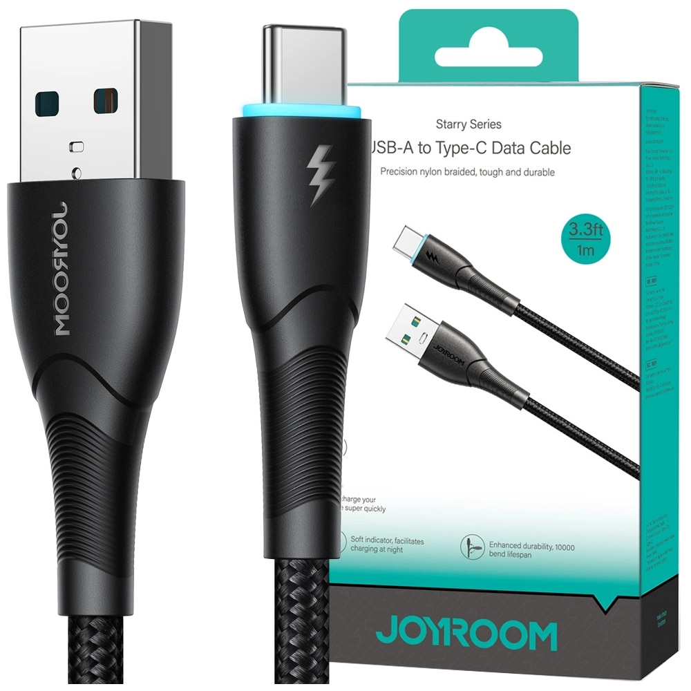Cablu de date pentru telefon, Joyroom, USB-A/USB-C, 1m, Negru - eMAG.ro