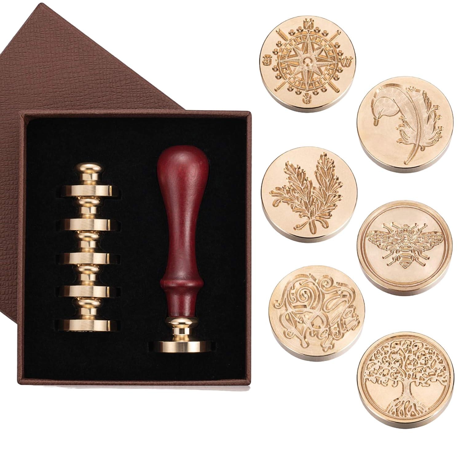 Set stampile ceara, Lemn/Alama, 6 Modele, Auriu/Maro - eMAG.ro