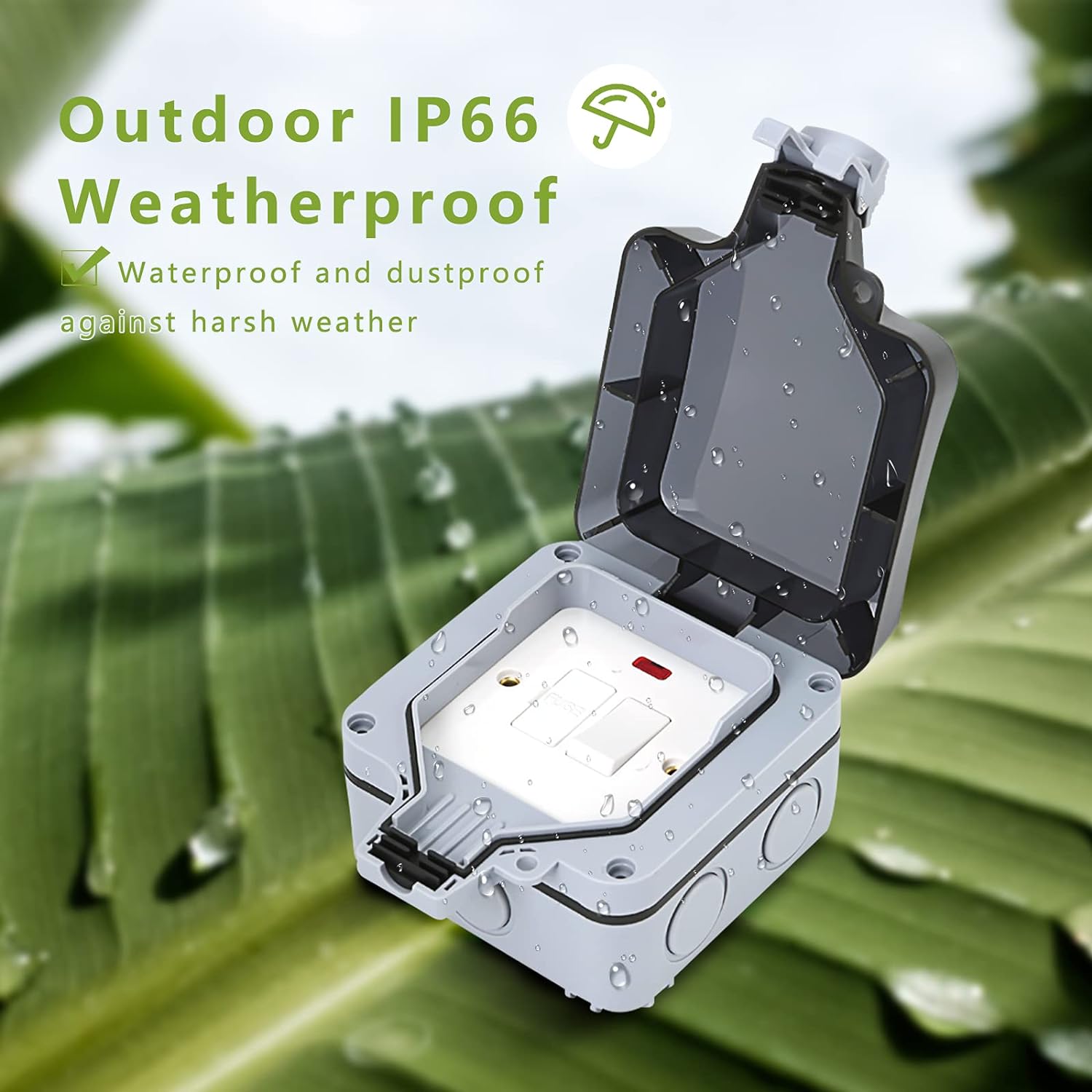 Priza exterioara, Mmgoqqt, Policarbonat, IP66, Gri/Negru - eMAG.ro