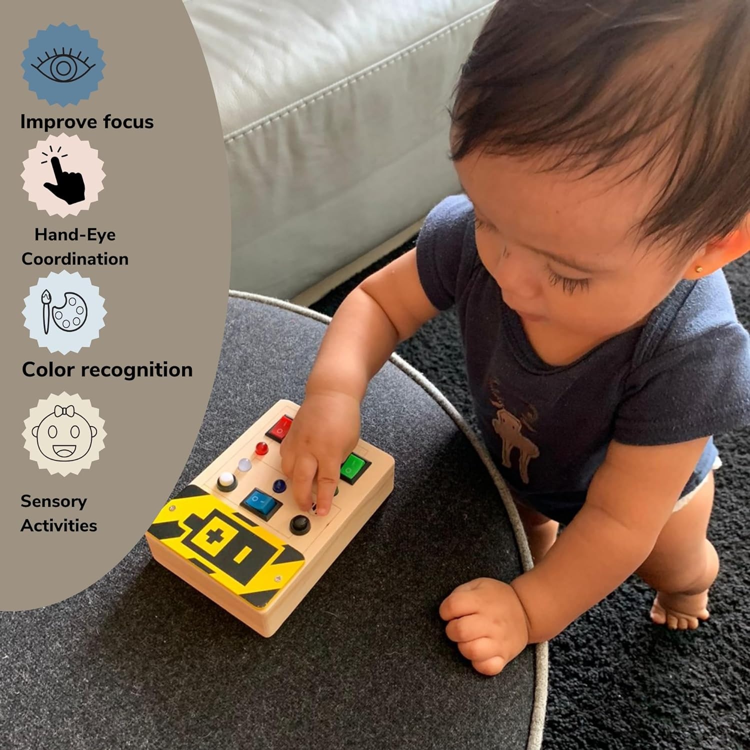 Tabla ocupata Montessori pentru copii mici, Lemn, Multicolor - eMAG.ro