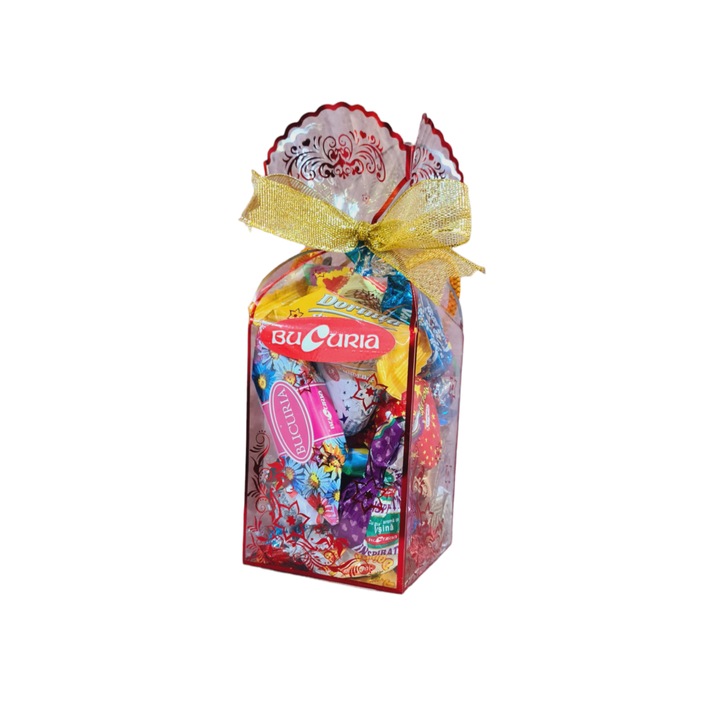 Martisoare dulci, set 3 cutii cu bomboane Bucuria, 300 gr si 1 fir de ...