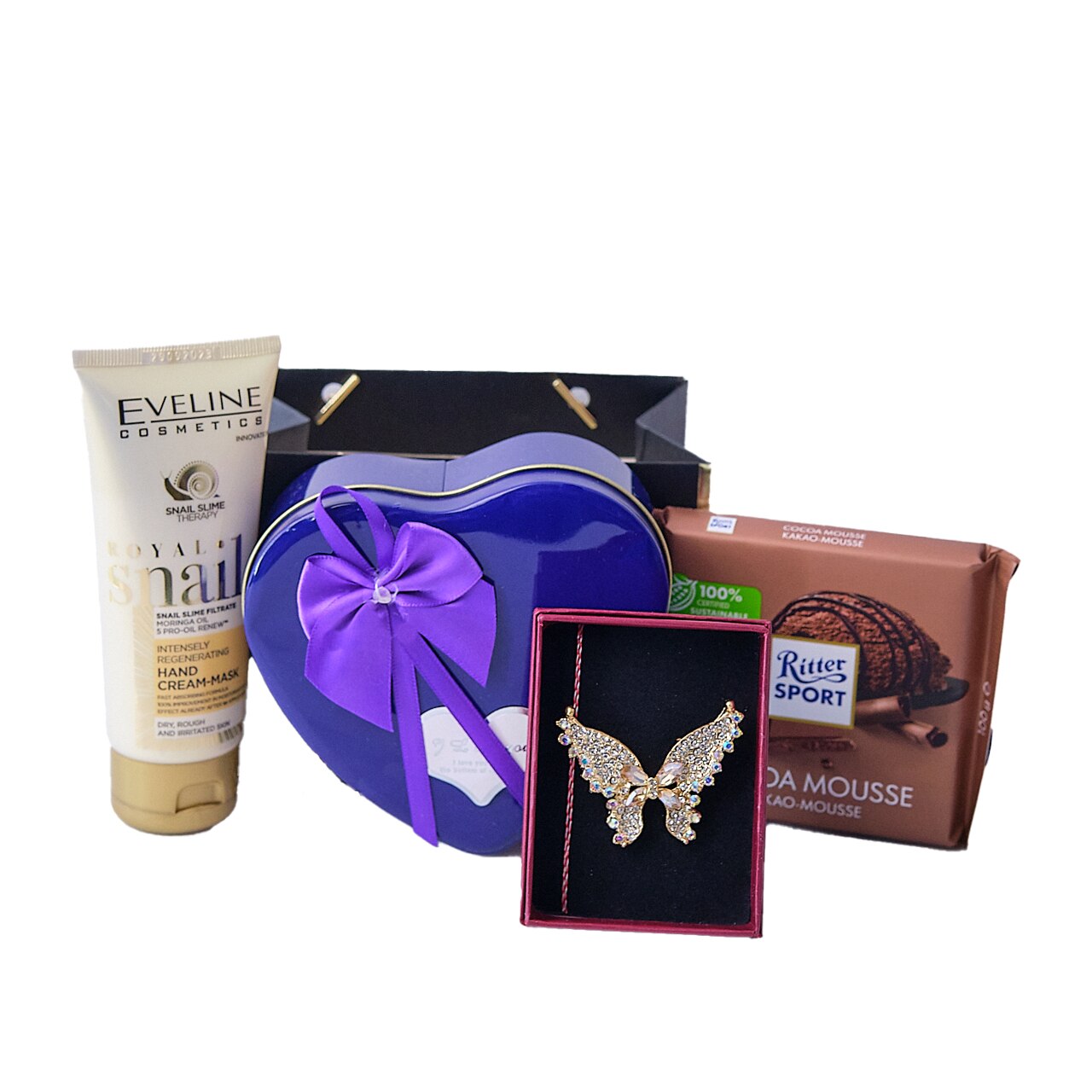 Pachet cadou Tenderness, cu brosa martisor fluture, crema pentru maini ...