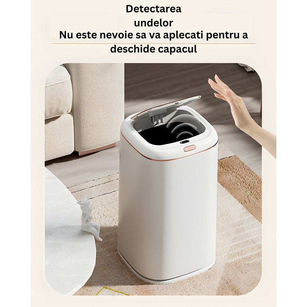 Cos de gunoi automat de 40 l cu capac, Inteligent, Cu senzor de miscare ...
