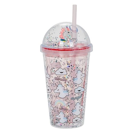 Pahar din plastic cu perete dublu pentru fetite, ClickDeal®, model ...