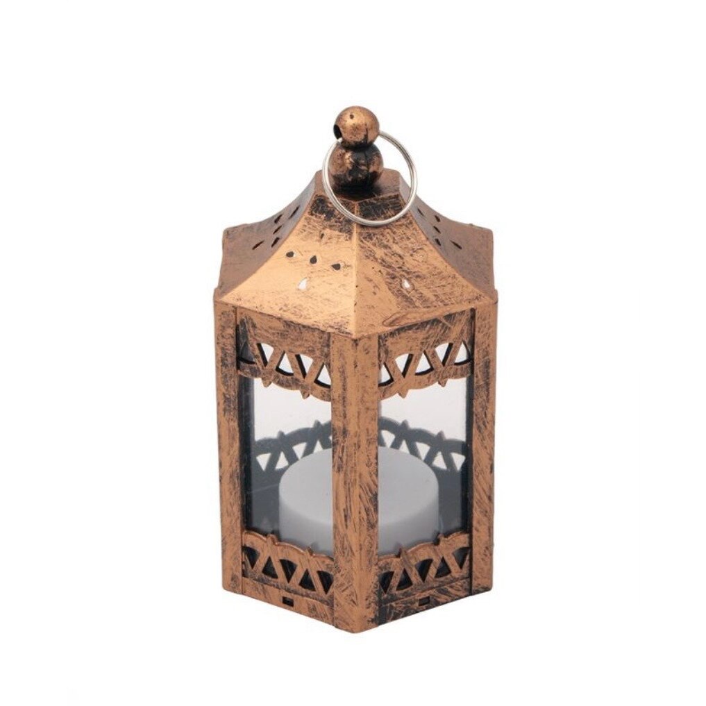Felinar decorativ, bronz si lumanare cu LED alb, 6.5x6.5x11 cm - eMAG.ro