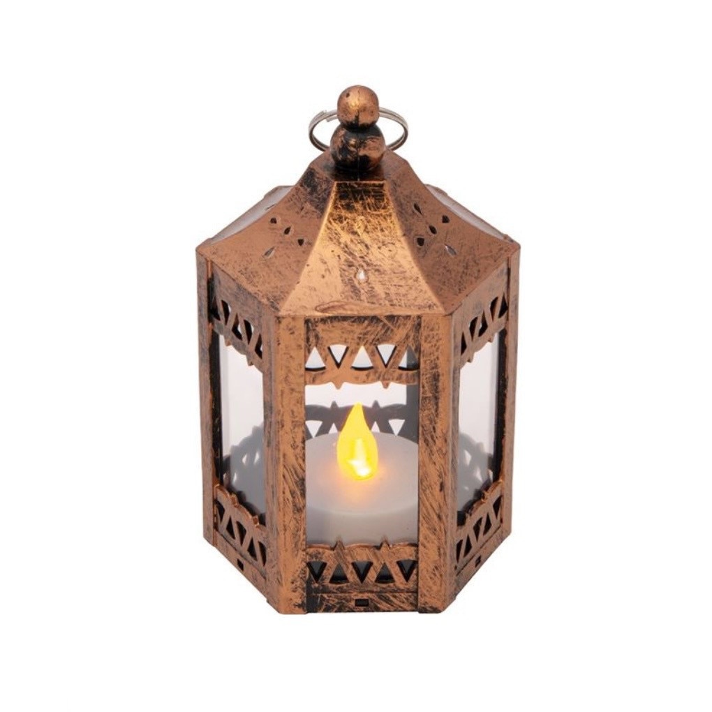 Felinar decorativ, bronz si lumanare cu LED alb, 6.5x6.5x11 cm - eMAG.ro