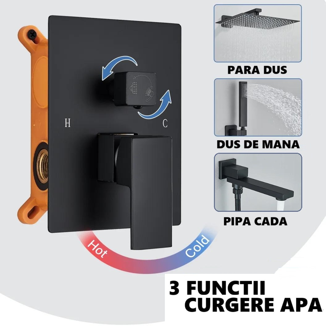 Set dus incastrat, cu 3 functii de curgere si para dus 40×40 cm ...