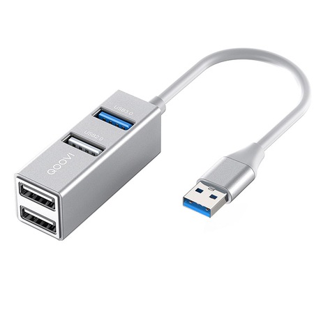 Cablu Hub cu 4 Porturi USB, QOOVI, Transfer date 5GB, Metalic, Argintiu ...