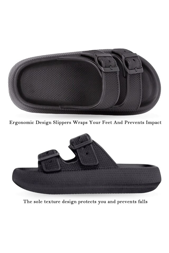 Papuci pentru barbati cu 2 curele si catarama, negri, marime 42 - eMAG.ro