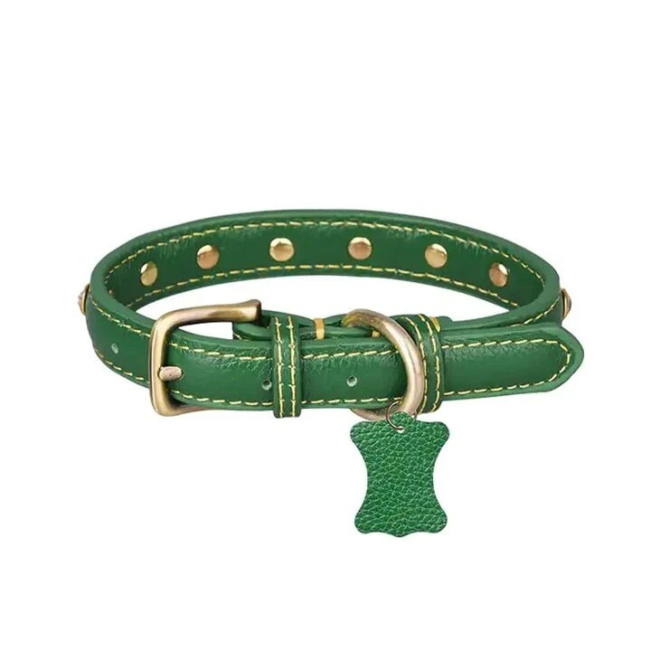 Zgarda piele naturala, caini 2-4kg, gat 21-26cm, 15mm latime, SK9 Verde ...