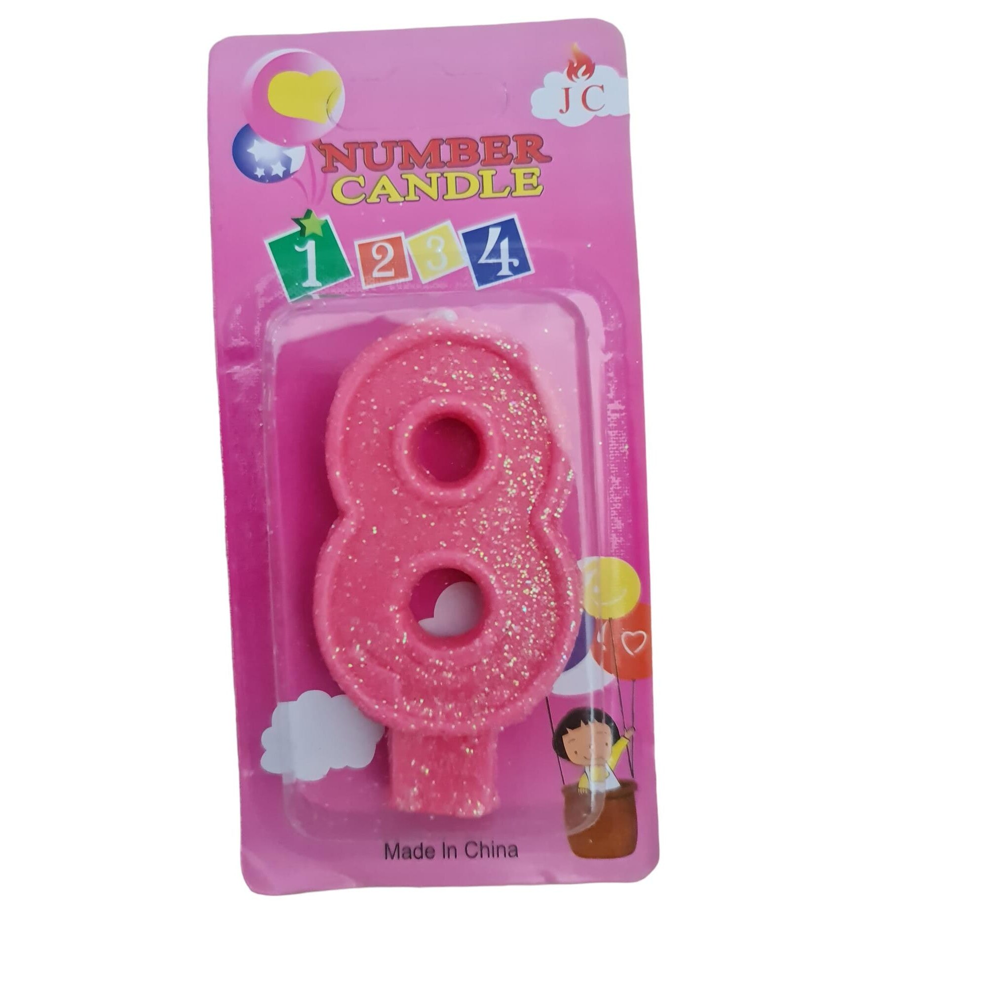 Lumanare roz cu sclipici, cifra 8 - eMAG.ro