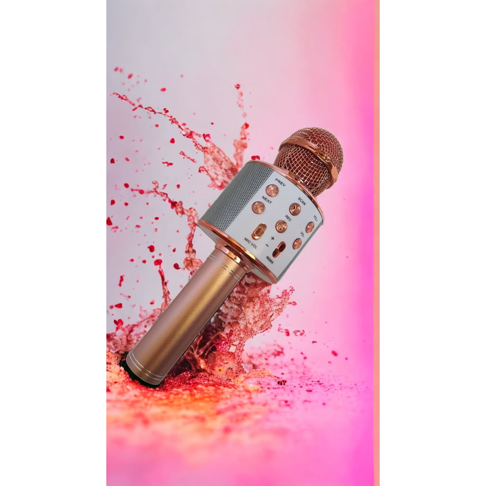 Microfon karaoke roz cu bluetooth si boxa incorporata - eMAG.ro