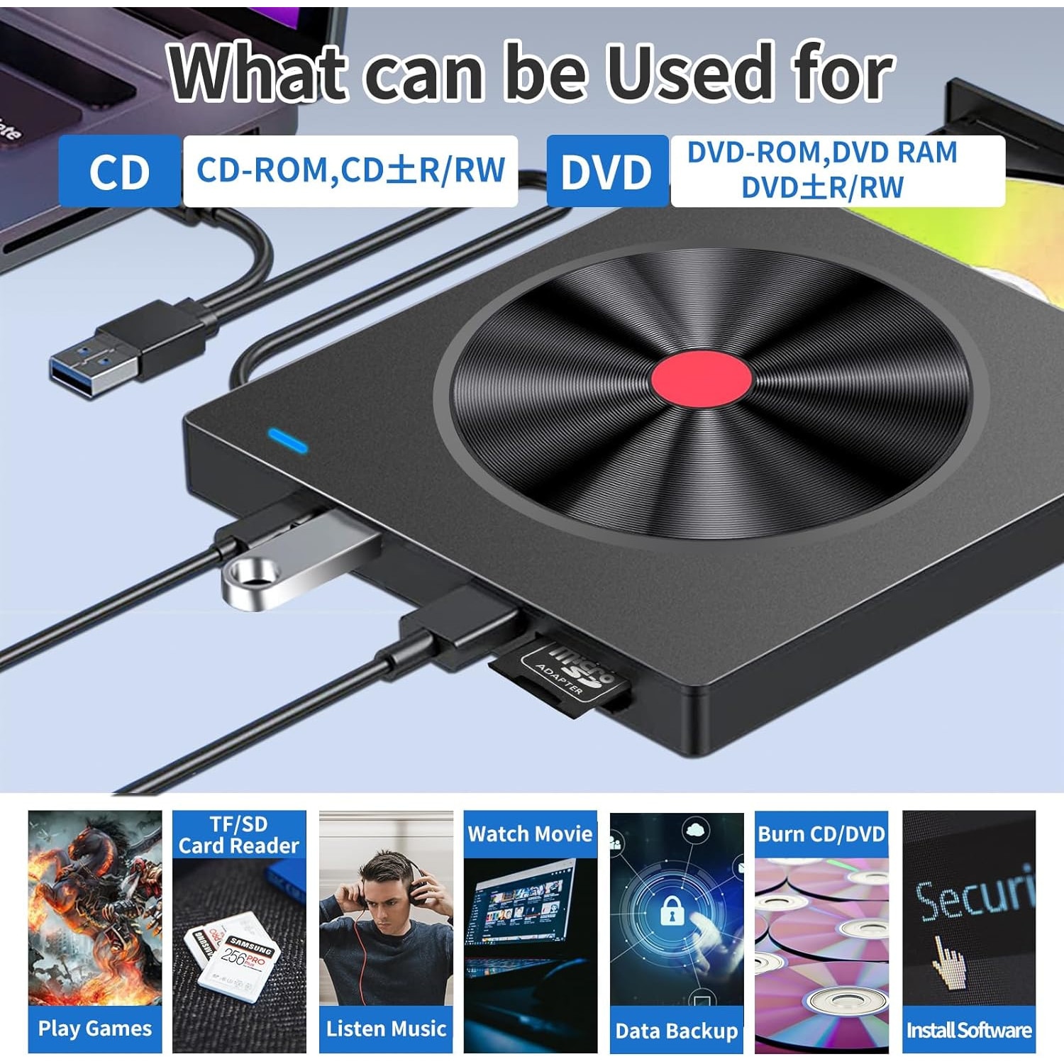 Unitate externa CD/DVD, Compatibil laptop, PC, Desktop, Mac Book ...