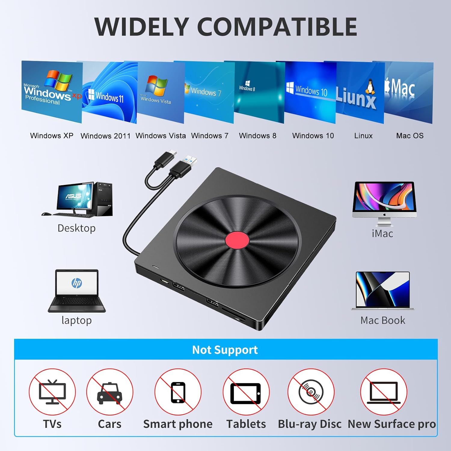 Unitate externa CD/DVD, Compatibil laptop, PC, Desktop, Mac Book ...