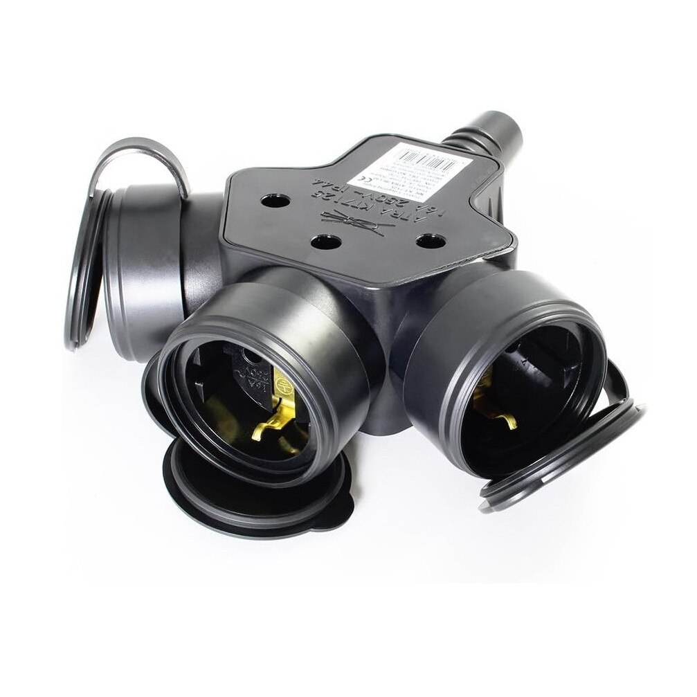 Priza Cupla Tripla MRG M989, de Cauciuc, Schuko, pentru Exterior, 16A ...