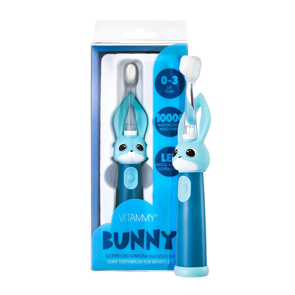Periuta de dinti electrica Vitammy Bunny Blue, pentru copii 0-3 ani, cu ...