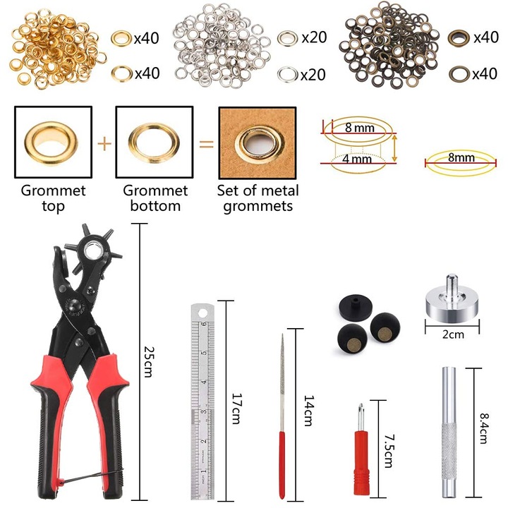 Set cleste preducea si accesorii pentru perforare curele, MOSMAOO®, 100 ...