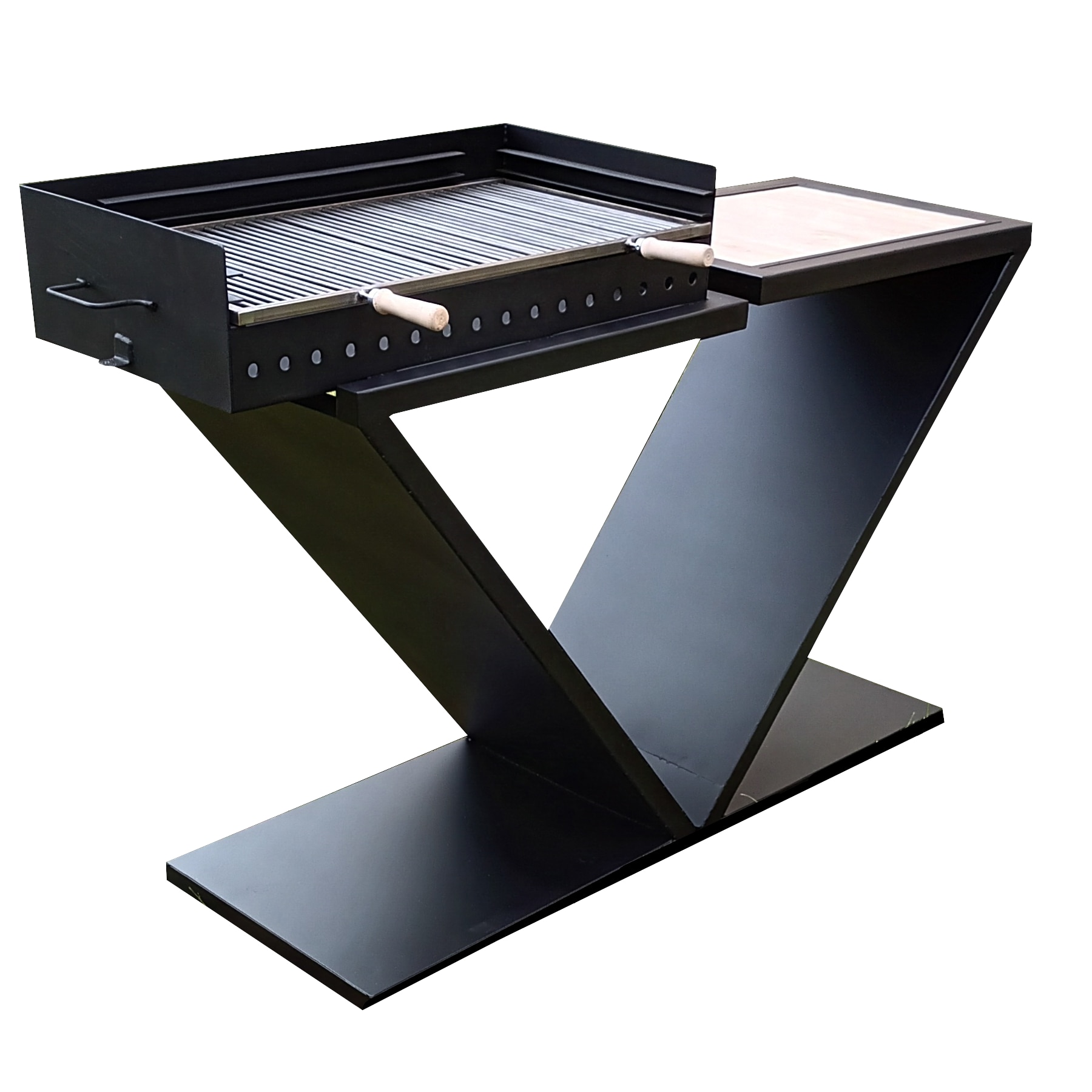 Gratar 3 niveluri 80 x 40 cm, Stand V cu Masa lemn Natur, Negru - eMAG.ro