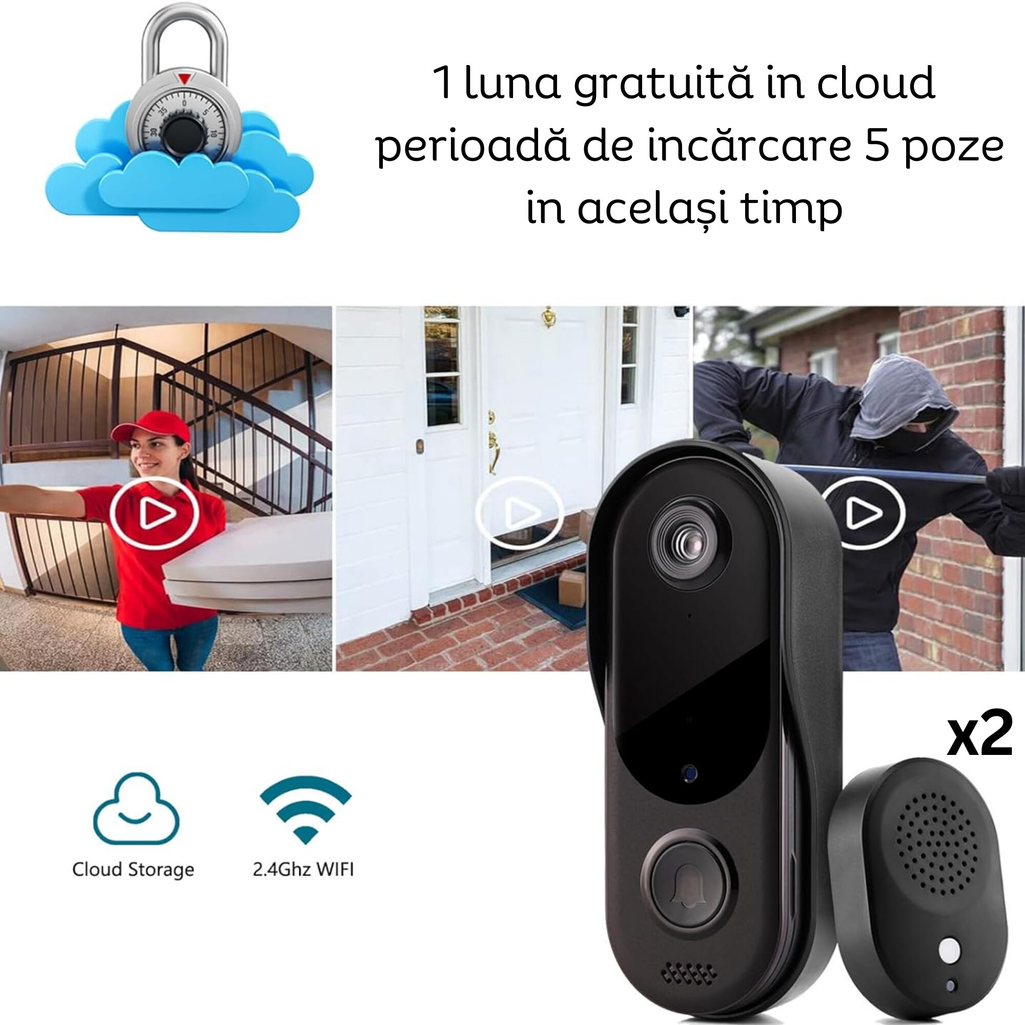 Sonerie Fara Fir Wireless KATLION, cu camera video call, Impermeabil in ...