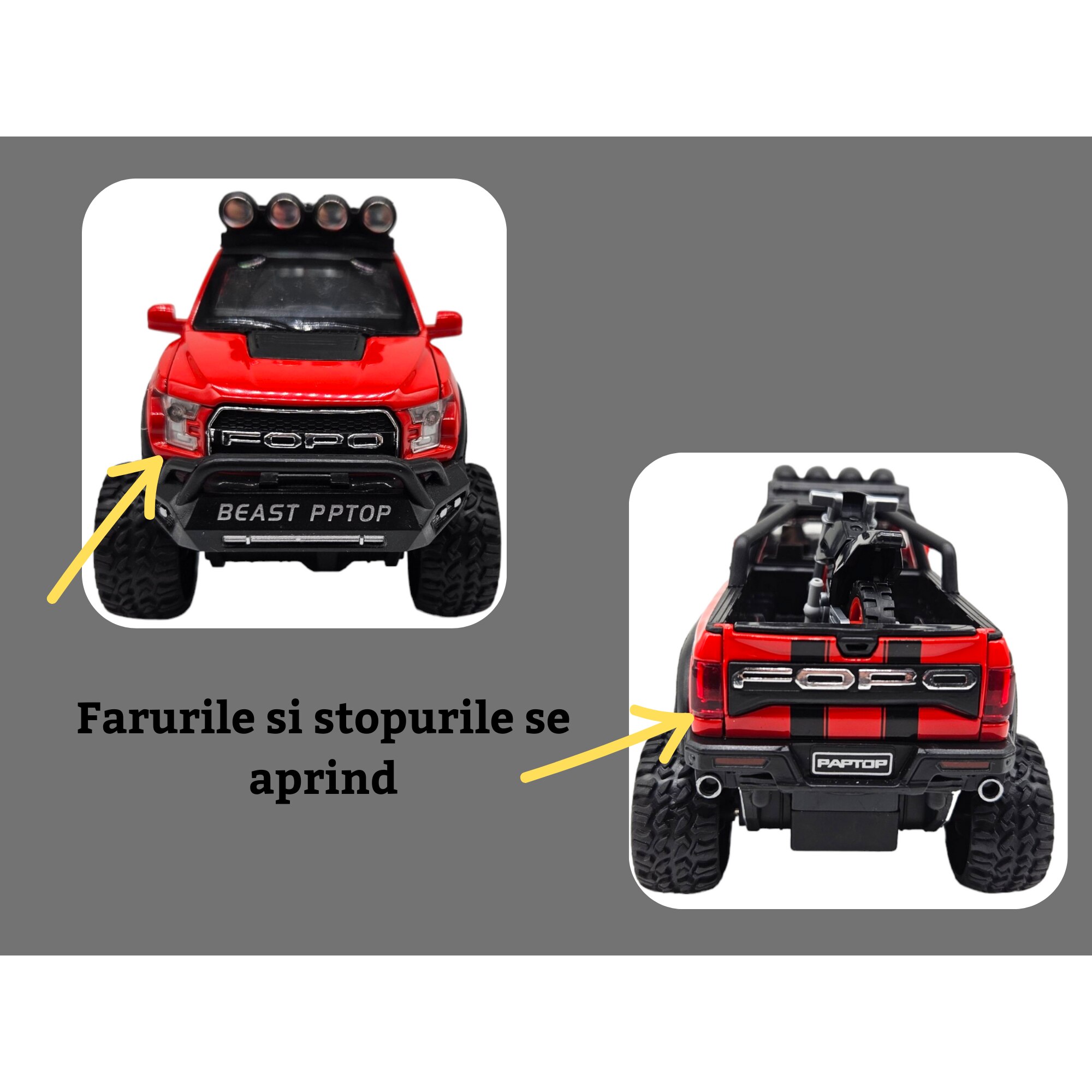 Masina metalica, cu sunete si lumini, usi mobile, capota mobila, jeep ...