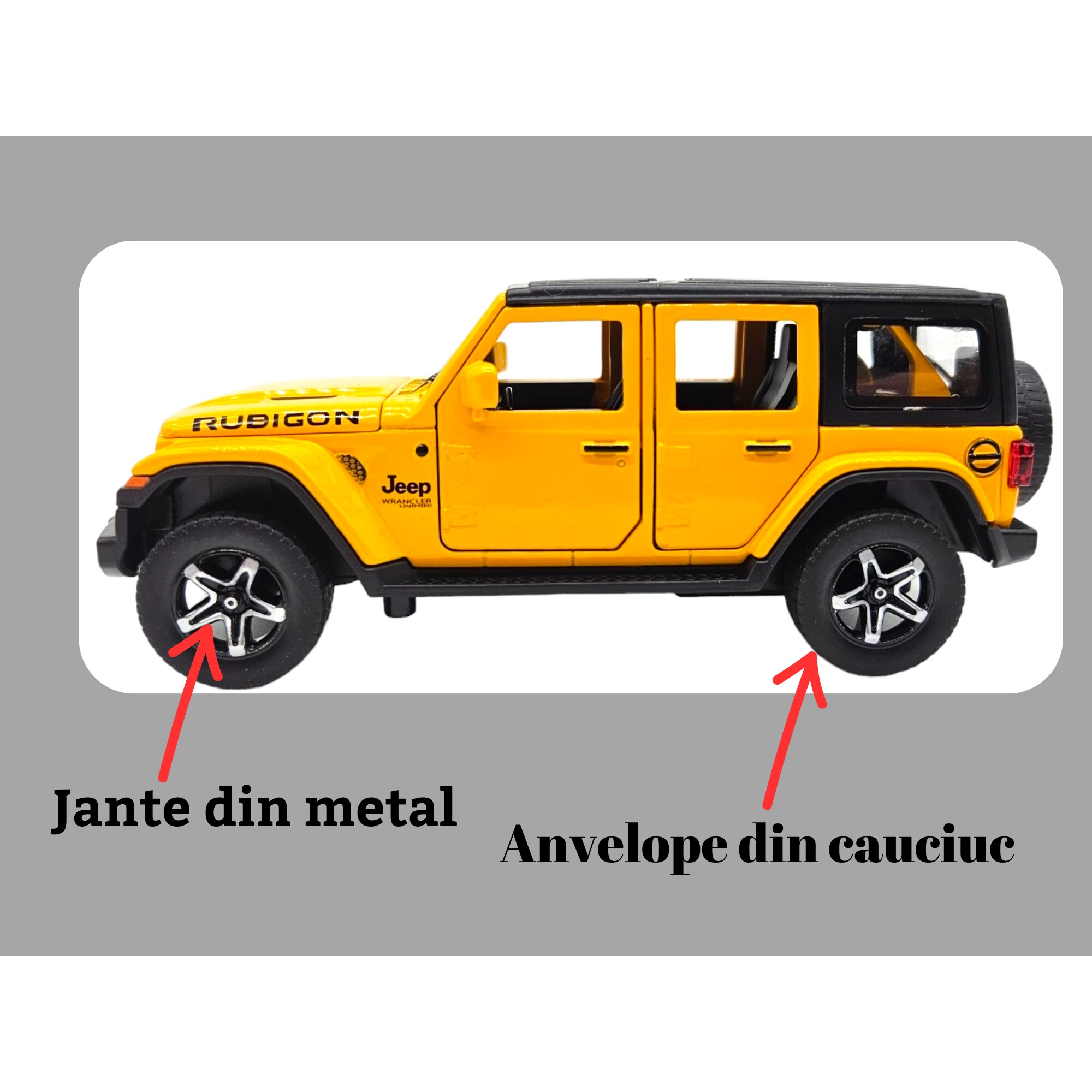 Masina metalica tip Jeep Rubicon, cu sunete si lumini, usi capota si ...